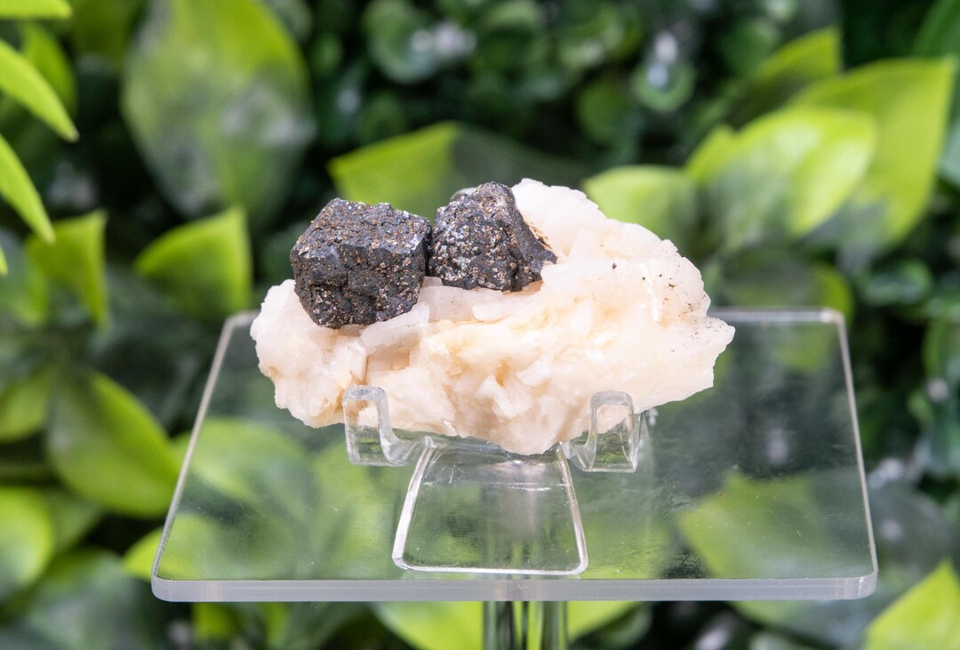 Miniature Sphalerite on Dolomite Crystal, Black Metallic Mineral ...