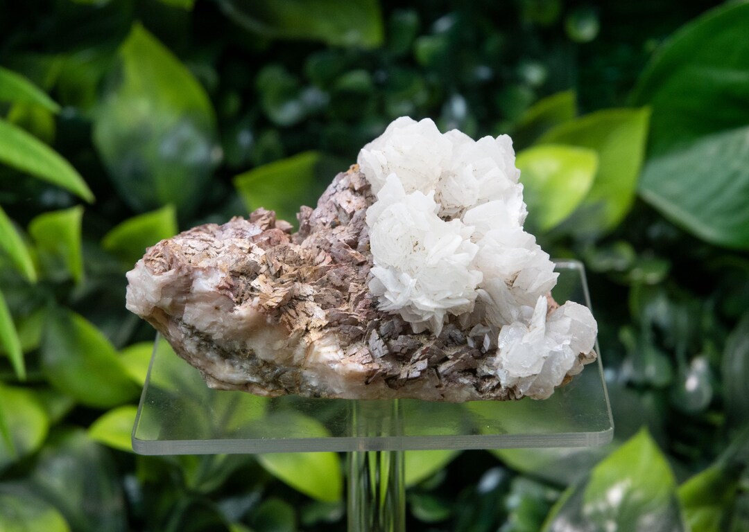 White Calcite Crystal on Dolomite Matrix, Raw Mineral Cluster for ...