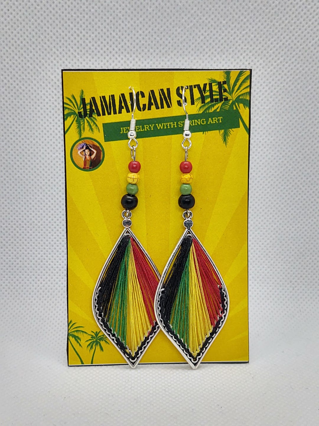 Jamaican Style Peruvian String Art Pierced Dangle Earrings Red Yellow ...