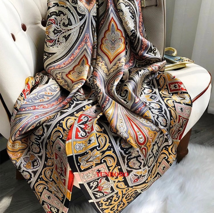 Large Moroccan Style Silk Scarf Multicoloured Silk Scarf Silk Feel ...