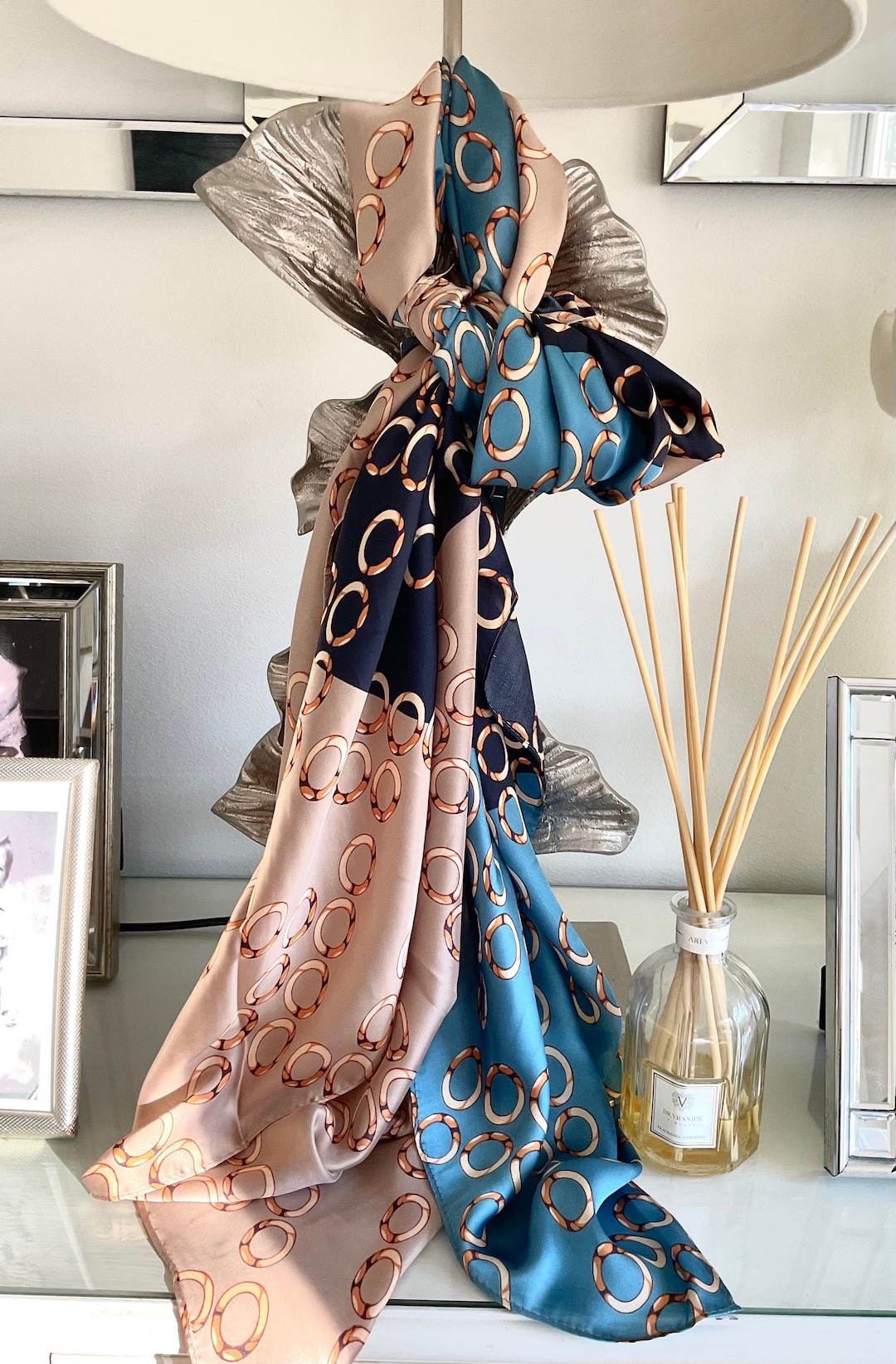 Gold Chains Print Silk Scarf Blue and Gold Silk Scarf Silk - Etsy