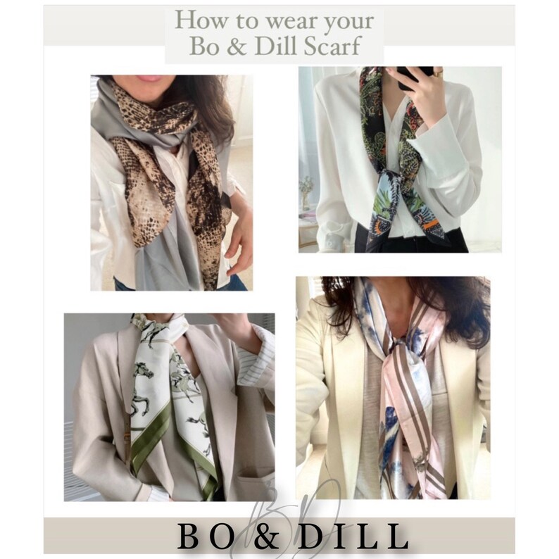 Silk Feel Chain Print Satin Neck Scarf Khaki Leopard Print and Chain ...