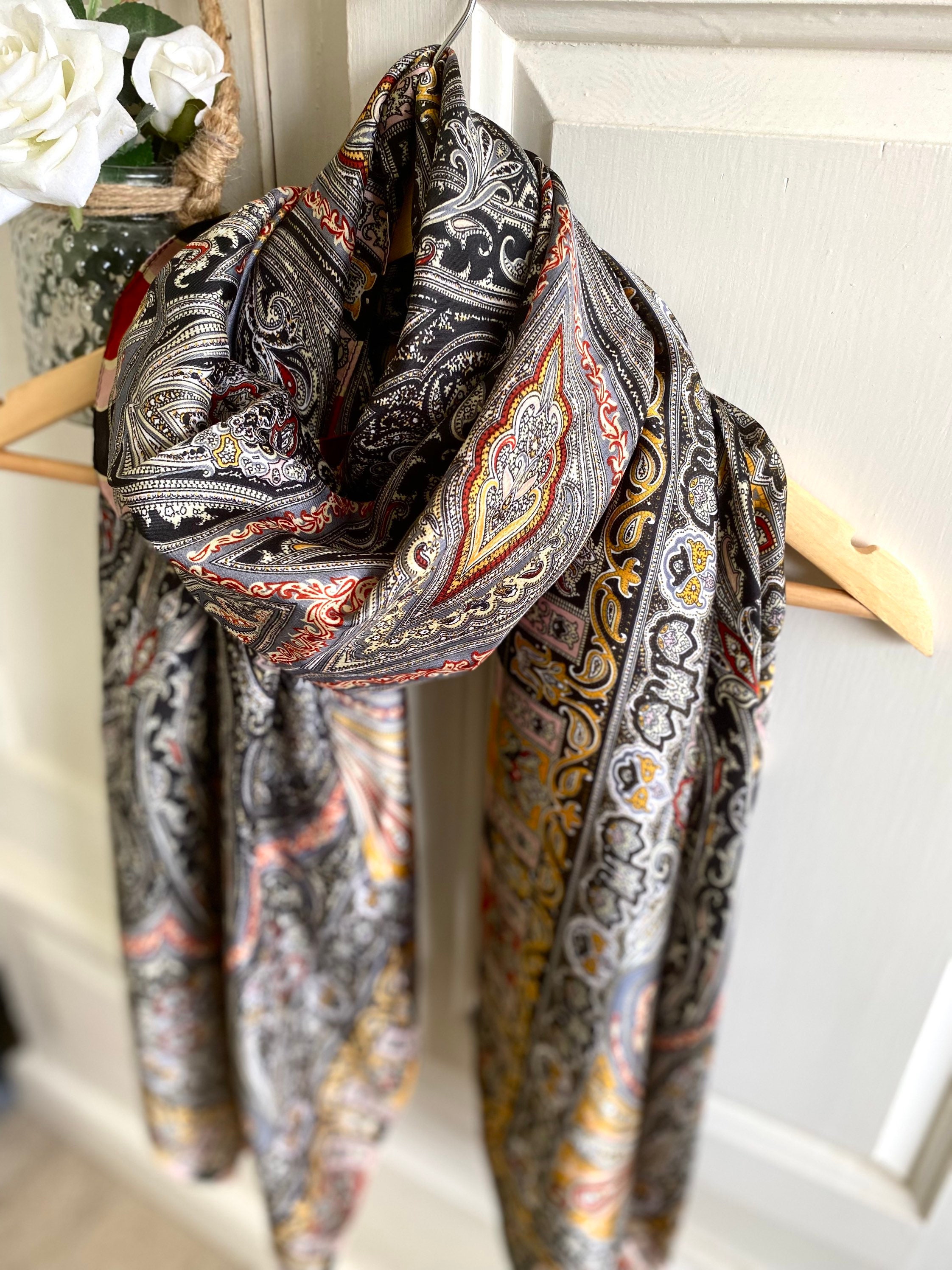 Large Moroccan Style Silk Scarf Multicoloured Silk Scarf Silk Feel ...