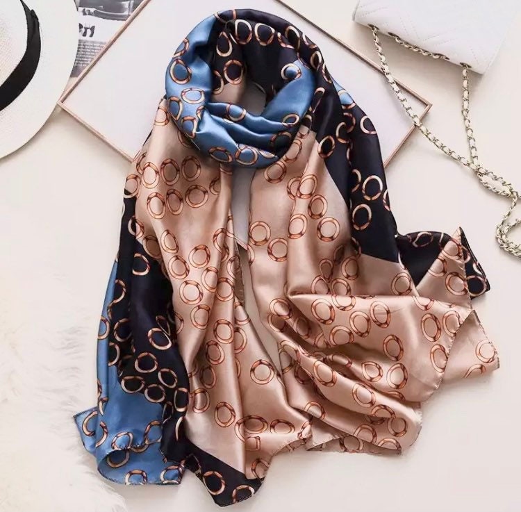 Gold Chains Print Silk Scarf Blue and Gold Silk Scarf Silk - Etsy