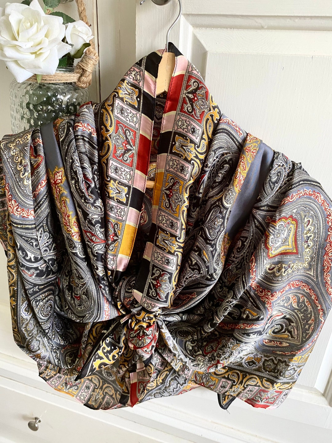 Large Moroccan Style Silk Scarf Multicoloured Silk Scarf Silk Feel Shawl Boho Scarf - Etsy