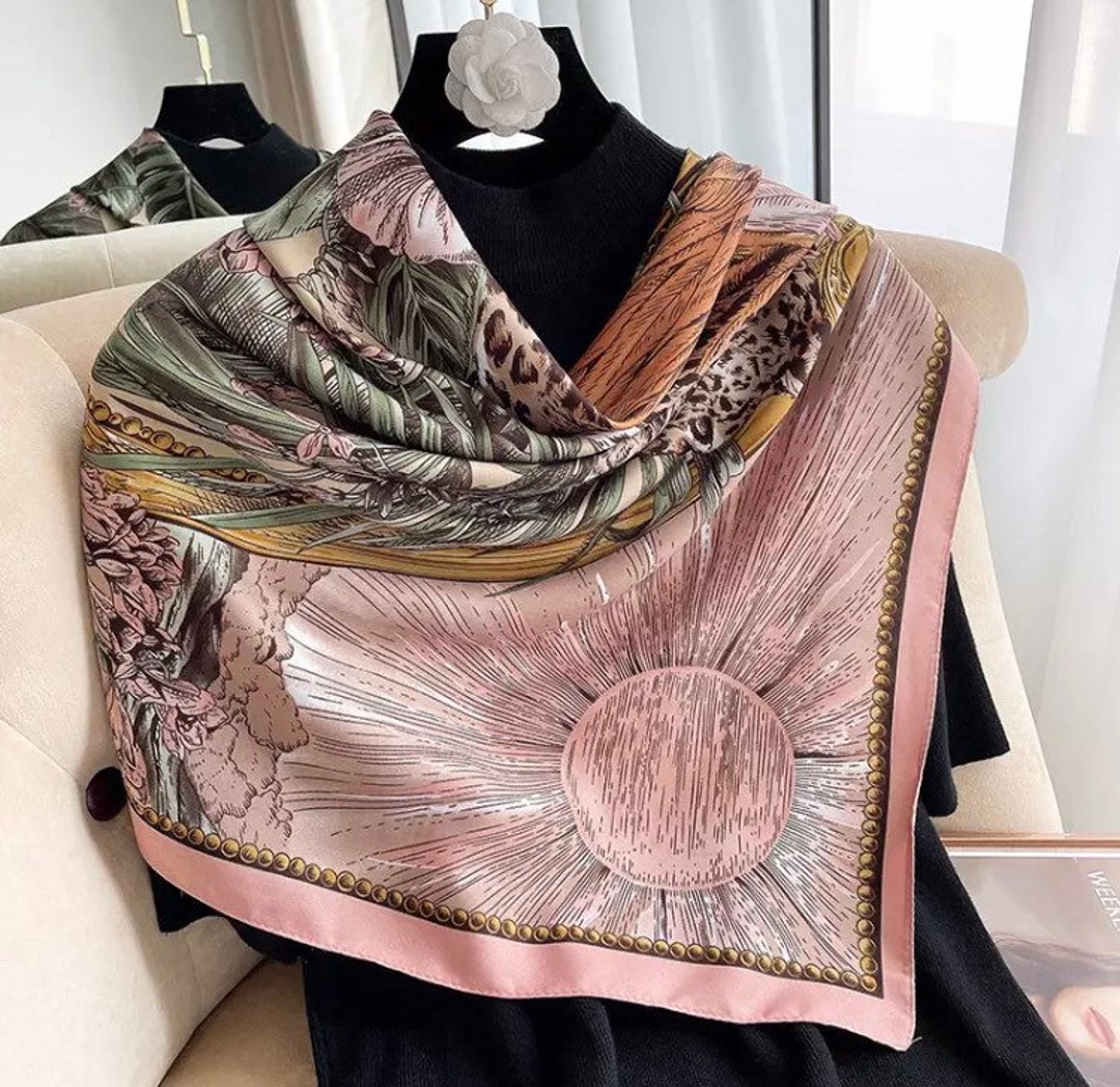 Dusty Pink Leopard Print and Floral Scarf Neck Scarf Scarf Silk Neck ...