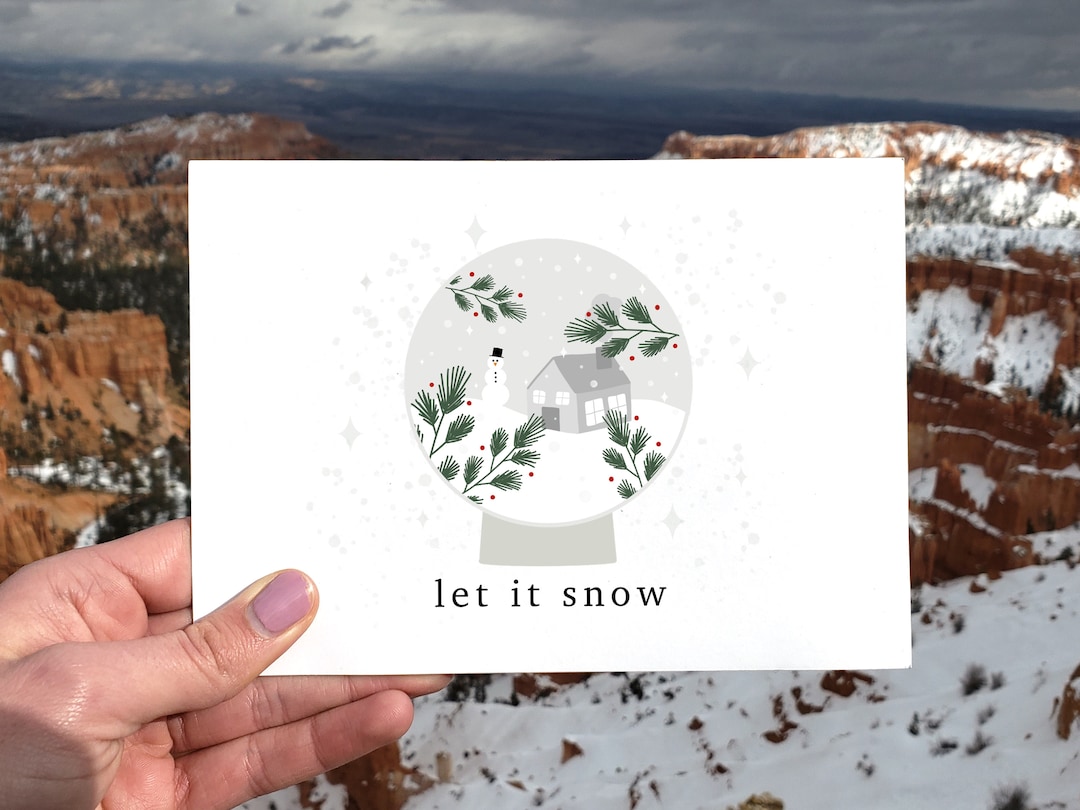 Printable Let It Snow Card, Digital Christmas Snow Globe Card, Snowy ...