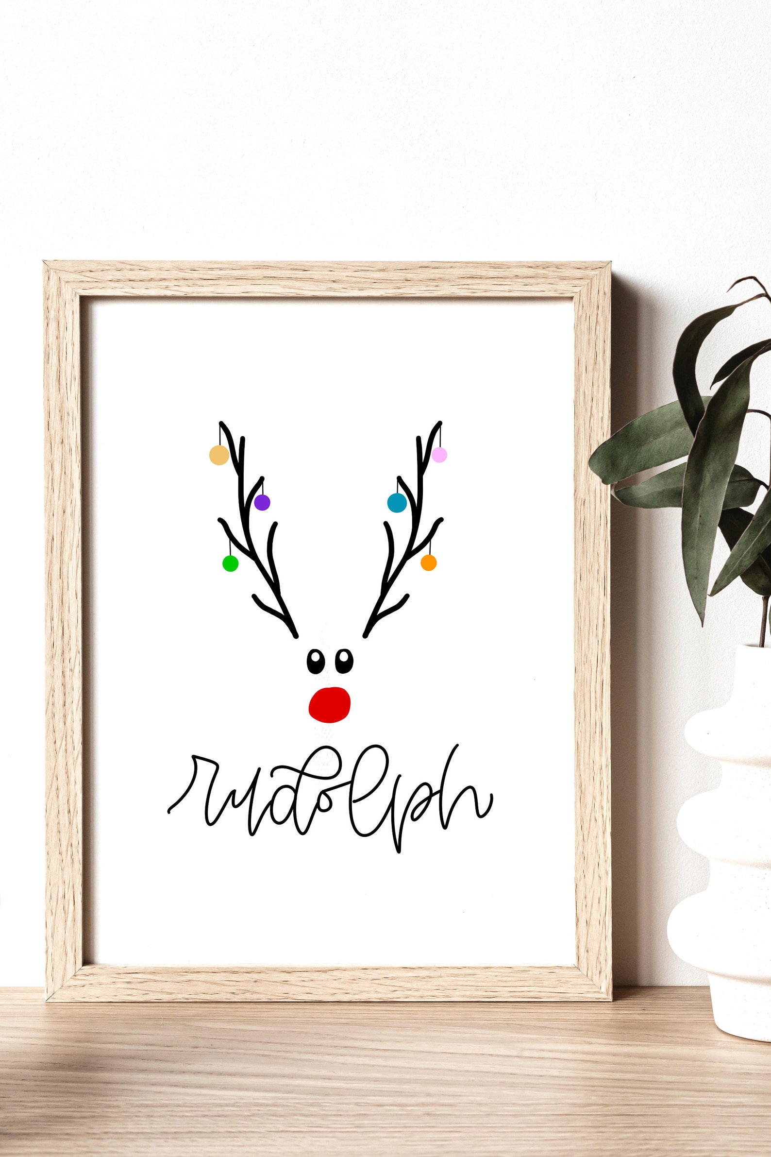 Rudolph the Red Nosed Reindeer Christmas Wall Art, Minimalist Christmas ...