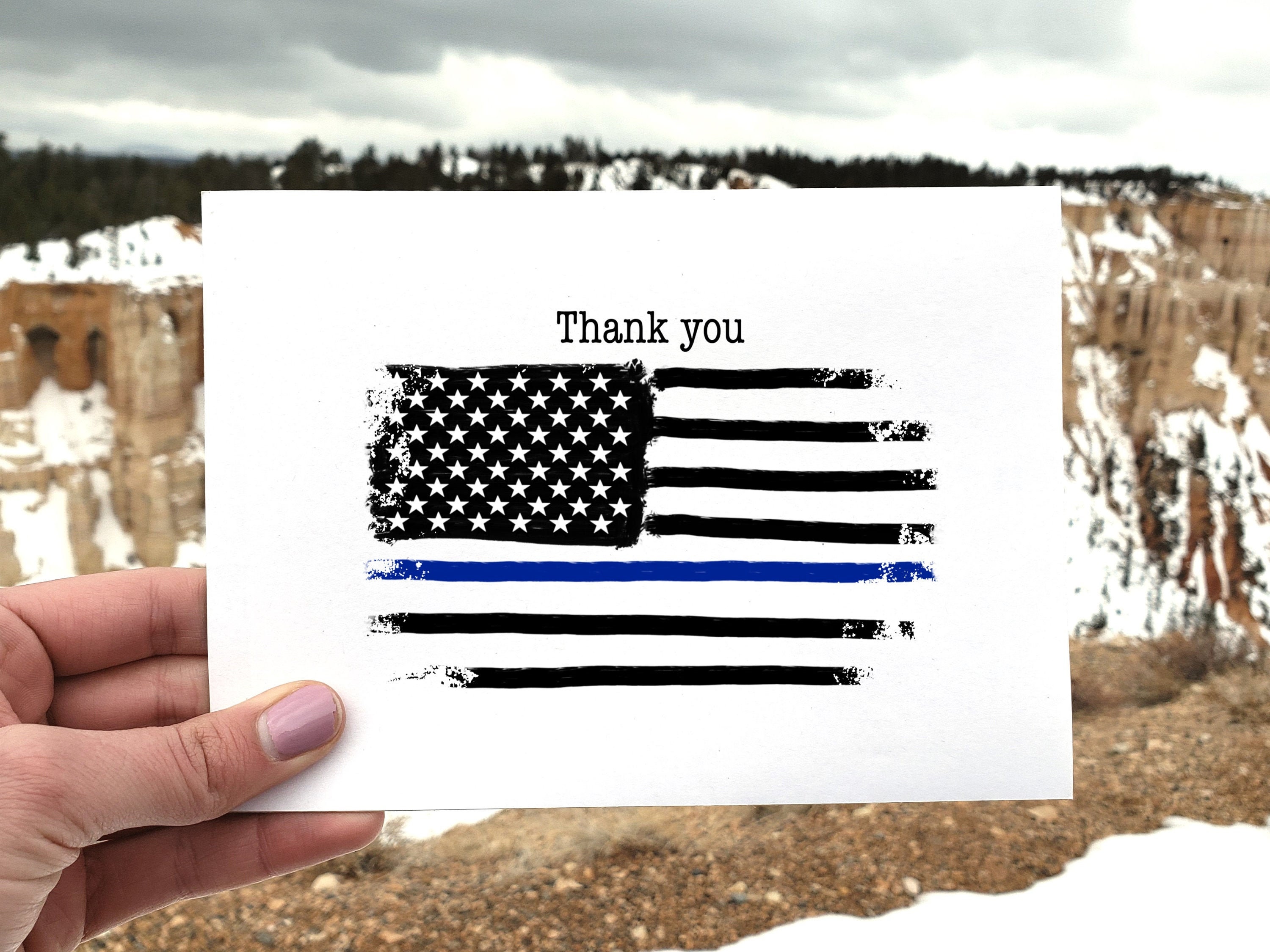 Thin Blue Line, Police Thank You Card, Printable Thank You Card, Back ...