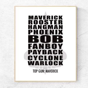 Top Gun Maverick Call Signs Printable, Top Gun Wall Art, Pete Mitchell ...