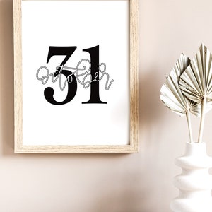 October 31 Printable Halloween Wall Art, Halloween Sign, Halloween ...