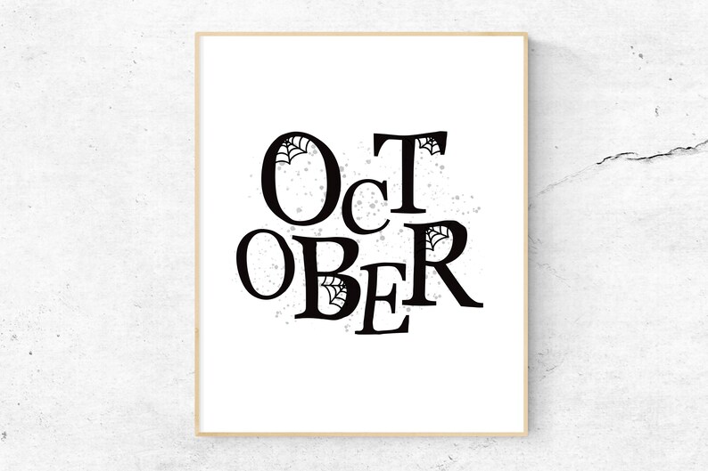 Printable October Wall Art, Cute Fall Wall Decor, Halloween Printable ...