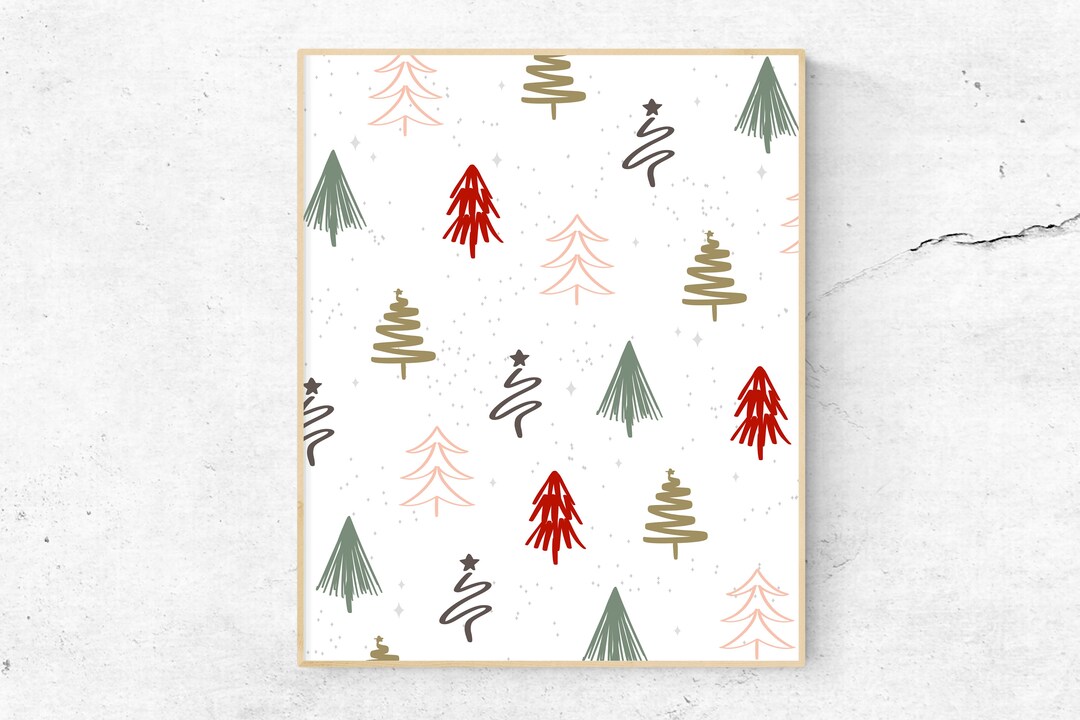 Christmas Trees Printable Wall Art, Boho Christmas Decor, Winter ...