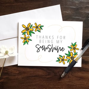Printable Thanks for Being My Sunshine Card, Digital Thank You Card, Best Friend Card, Flower ...