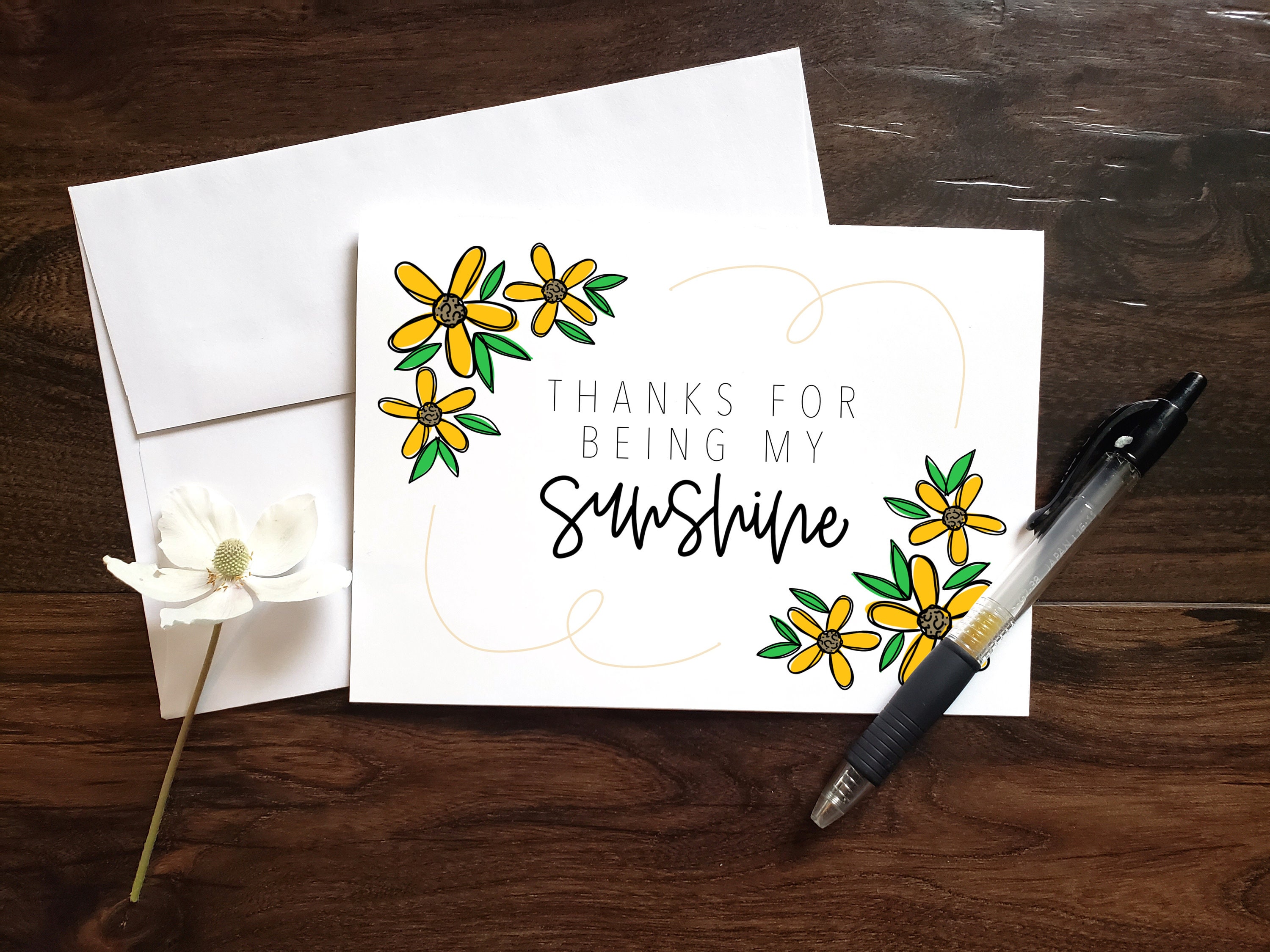 Printable Thanks for Being My Sunshine Card, Digital Thank You Card, Best Friend Card, Flower ...