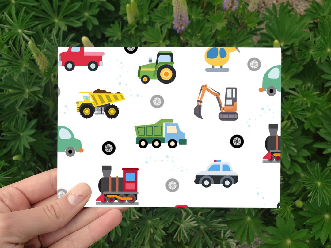 Printable Cars and Trucks Card, Boys Birthday Card, Construction Thank ...