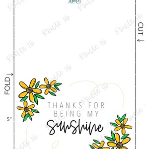 Printable Thanks for Being My Sunshine Card, Digital Thank You Card, Best Friend Card, Flower ...