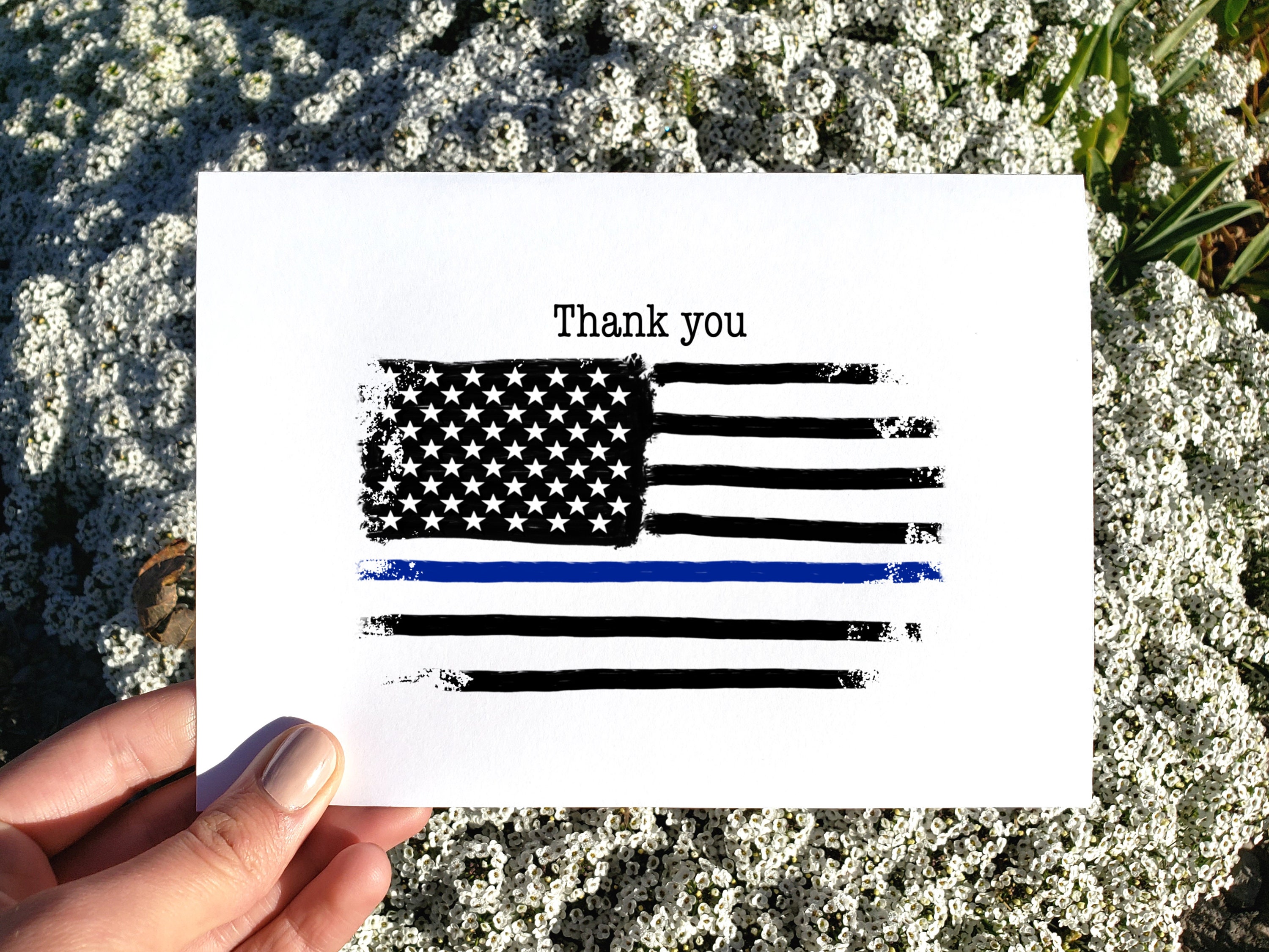 Thin Blue Line, Police Thank You Card, Printable Thank You Card, Back ...