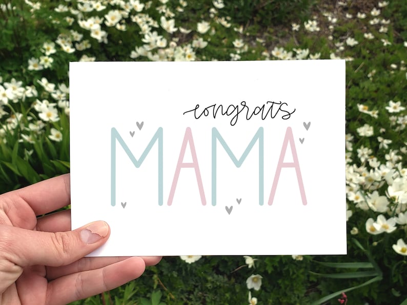 Printable Congrats Mama Card, Minimalist Baby Shower Card, New Mom Card ...