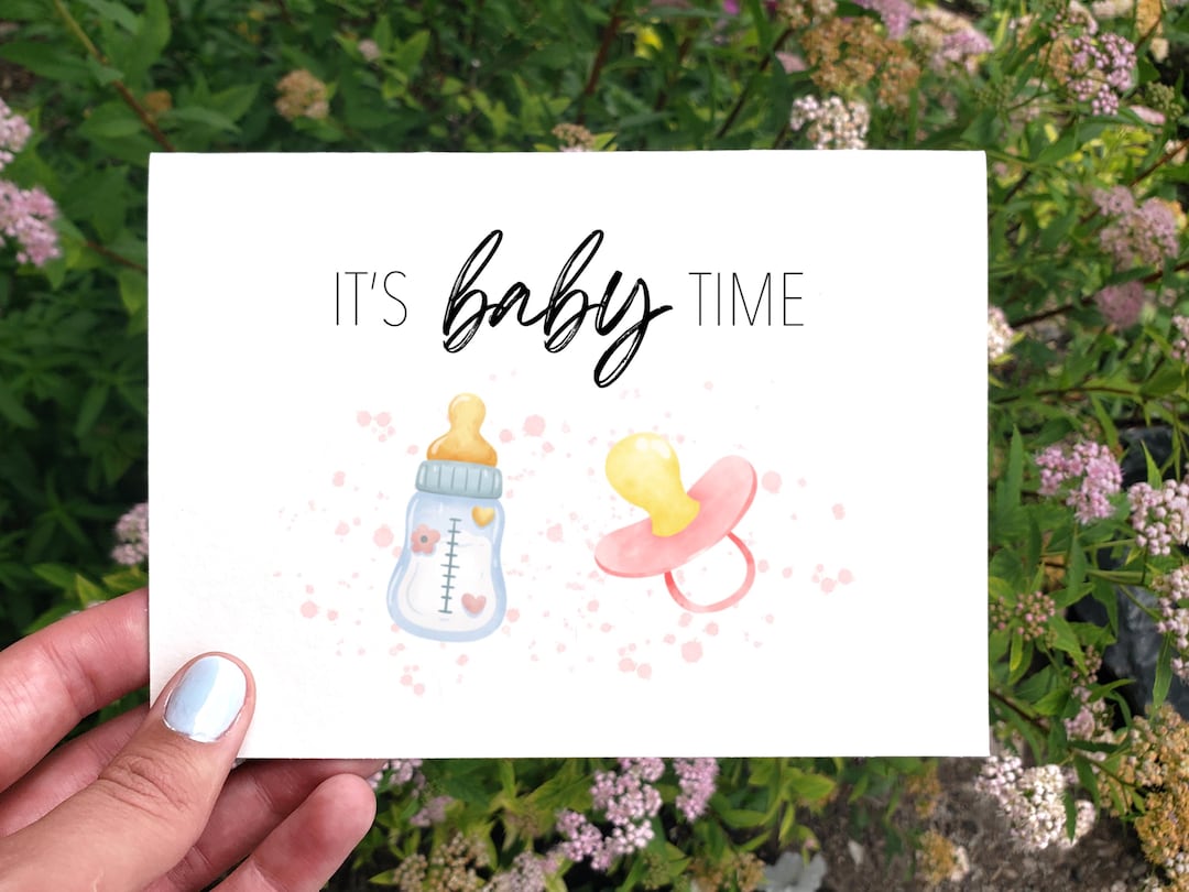 Printable It's Baby Time Card, Minimalist Baby Shower Card, New Mom ...