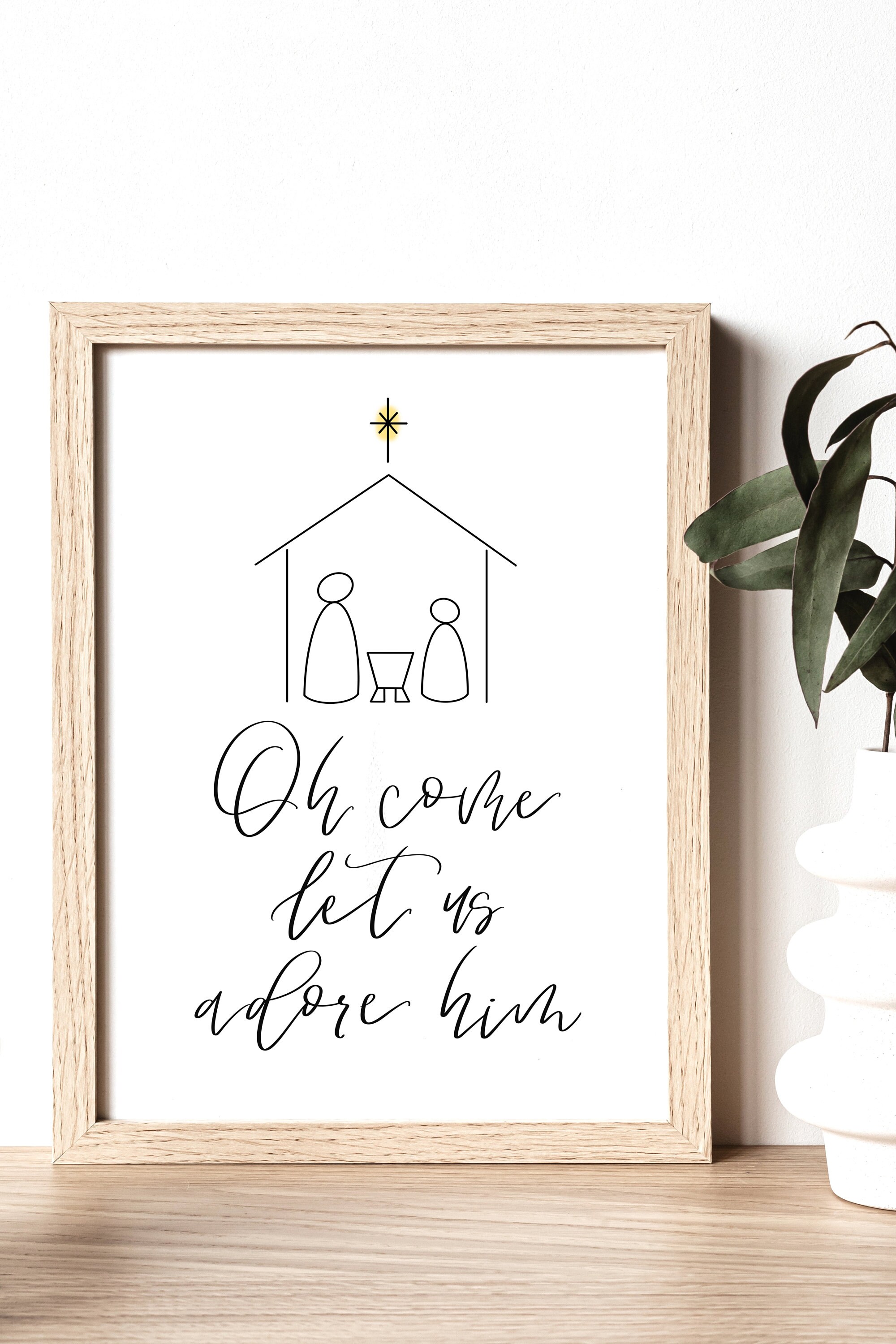 Oh Come Let Us Adore Him Printable Wall Art, Christmas Decor, Nativity ...