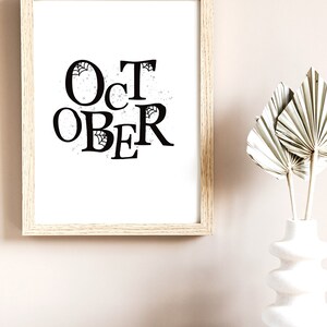 Printable October Wall Art, Cute Fall Wall Decor, Halloween Printable ...