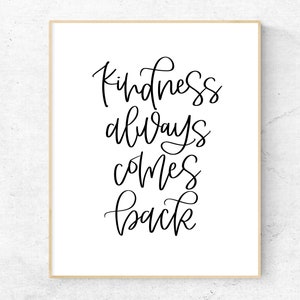 Kindness Always Comes Back Printable Wall Art, Kids Wall Decor Quote ...