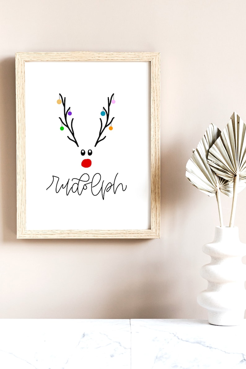 Rudolph the Red Nosed Reindeer Christmas Wall Art, Minimalist Christmas ...