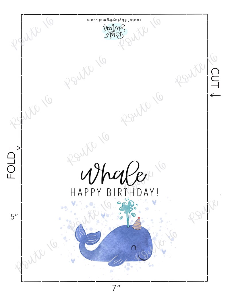 Printable Whale Happy Birthday Card, Printable Birthday Card for Kids ...