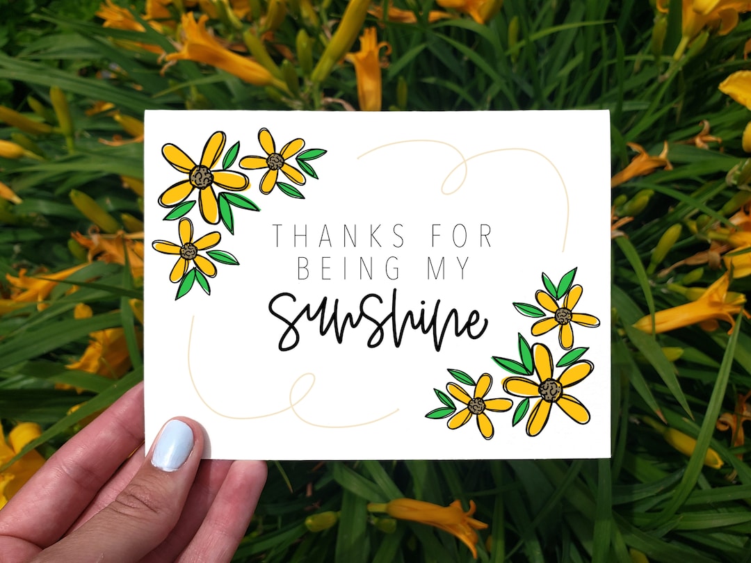 Printable Thanks for Being My Sunshine Card, Digital Thank You Card, Best Friend Card, Flower ...