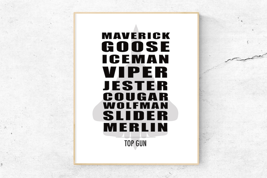 Top Gun Call Signs Printable, Top Gun Wall Art, Pete Mitchell, Top Gun ...
