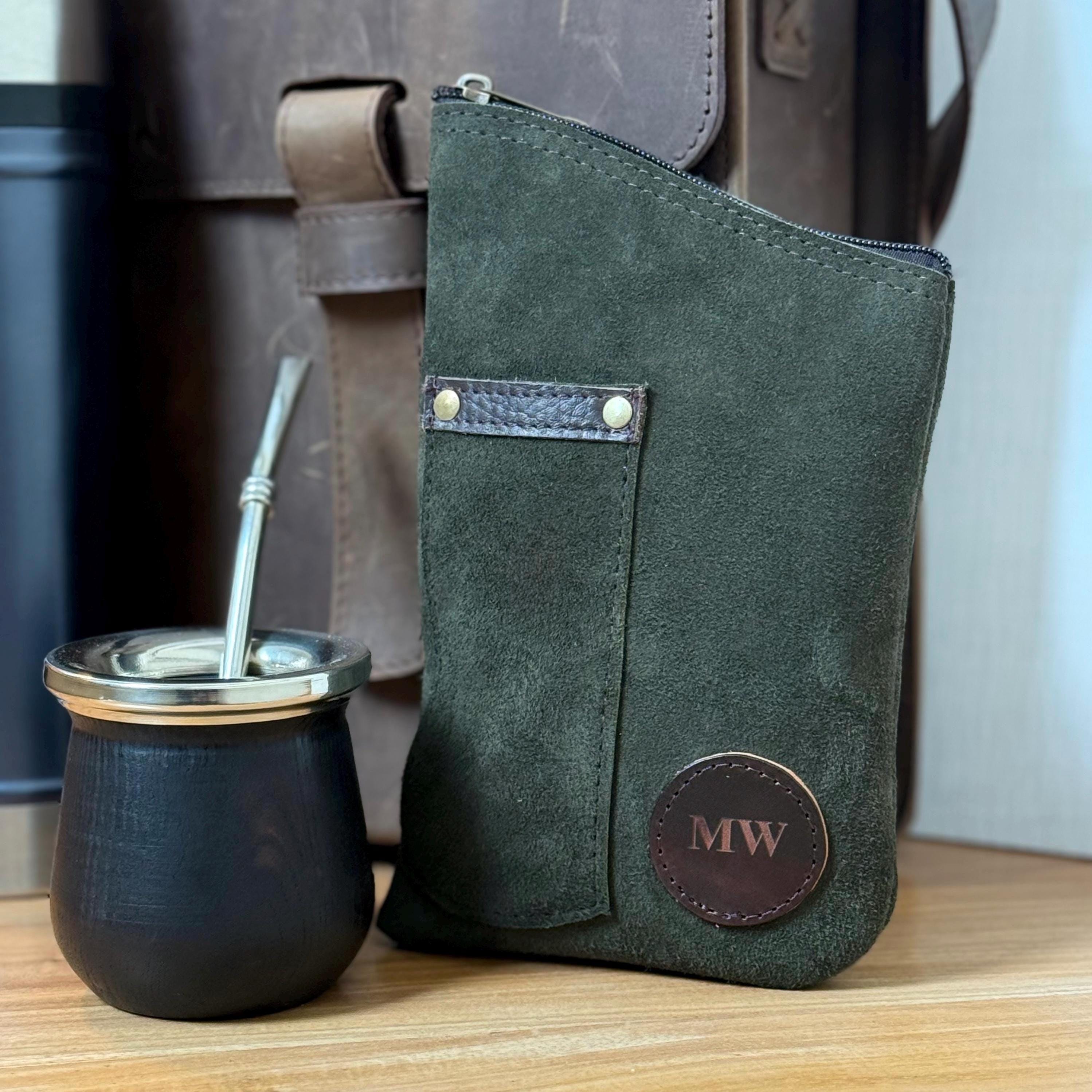 Personalized Suede Leather Yerba Mate Bag, Green Tea Kit, Bombilla ...
