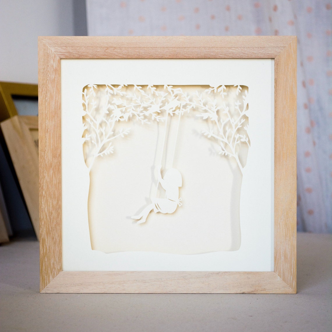 Handmade Papercut Wall Art: Kiri Wood Frame, Nursery Decor - Etsy