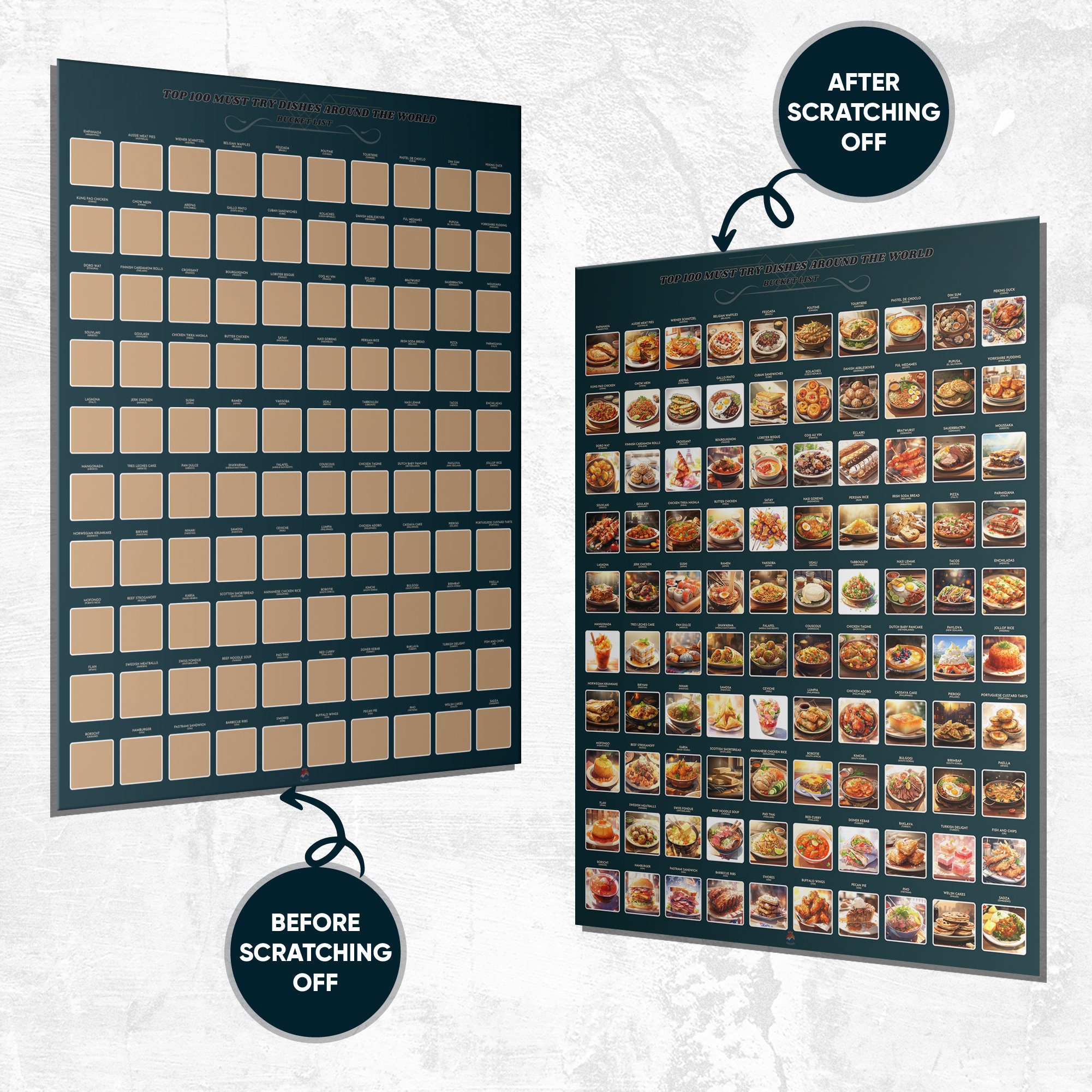 Top 100 Must Try Dishes Around the World Scratch off Poster Culinary ...