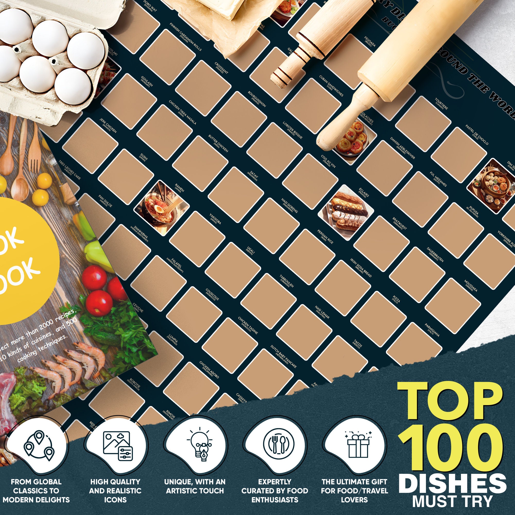 Top 100 Must Try Dishes Around the World Scratch off Poster Culinary ...