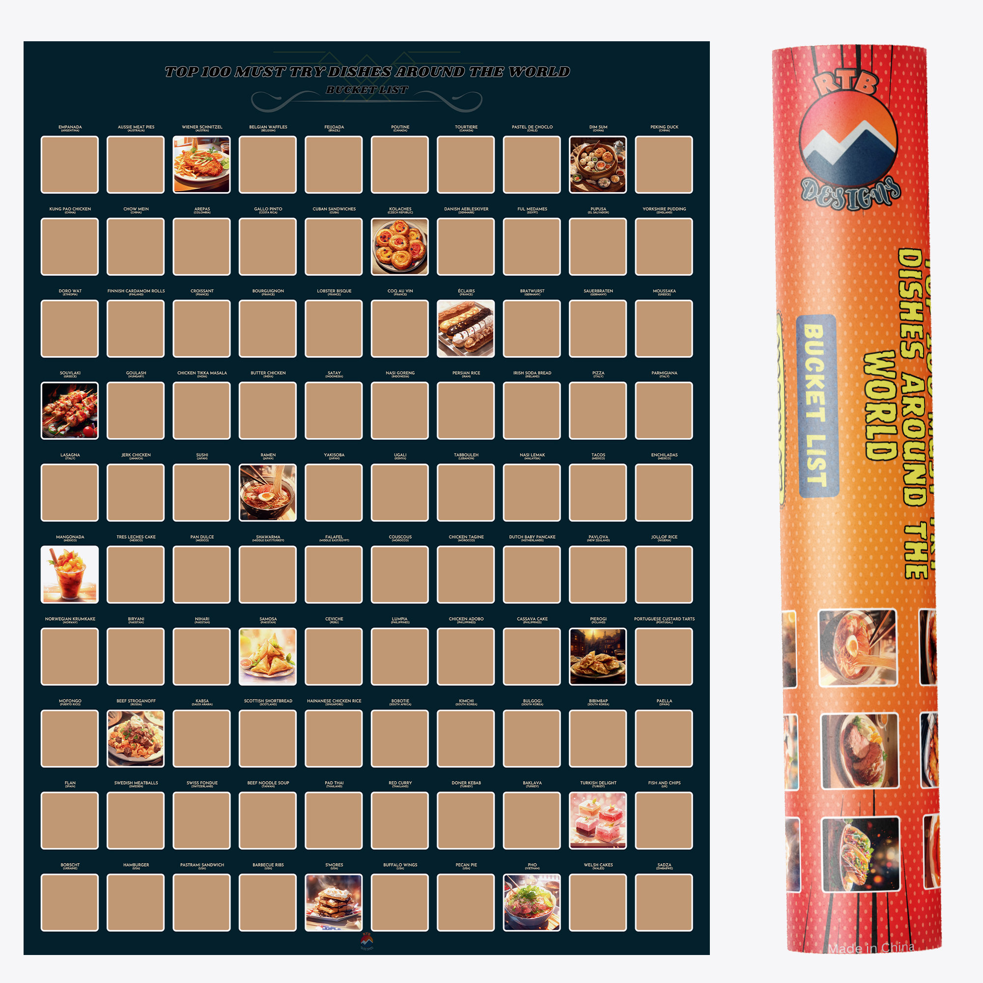 Top 100 Must Try Dishes Around the World Scratch off Poster Culinary ...