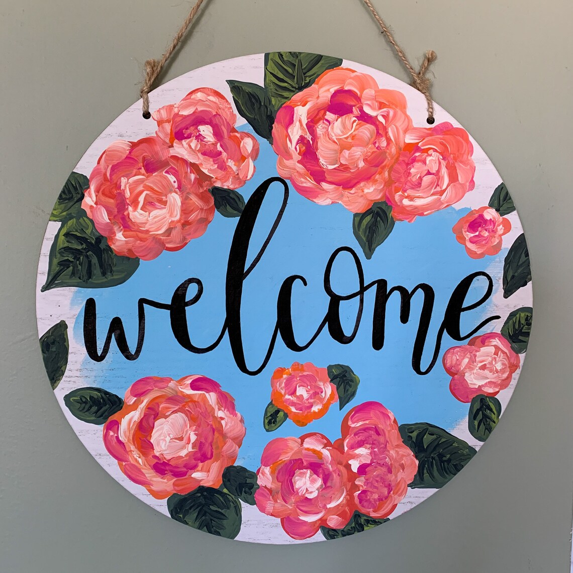 Flowers Welcome Sign - Wooden Welcome Sign - Flowers Welcome Sign ...