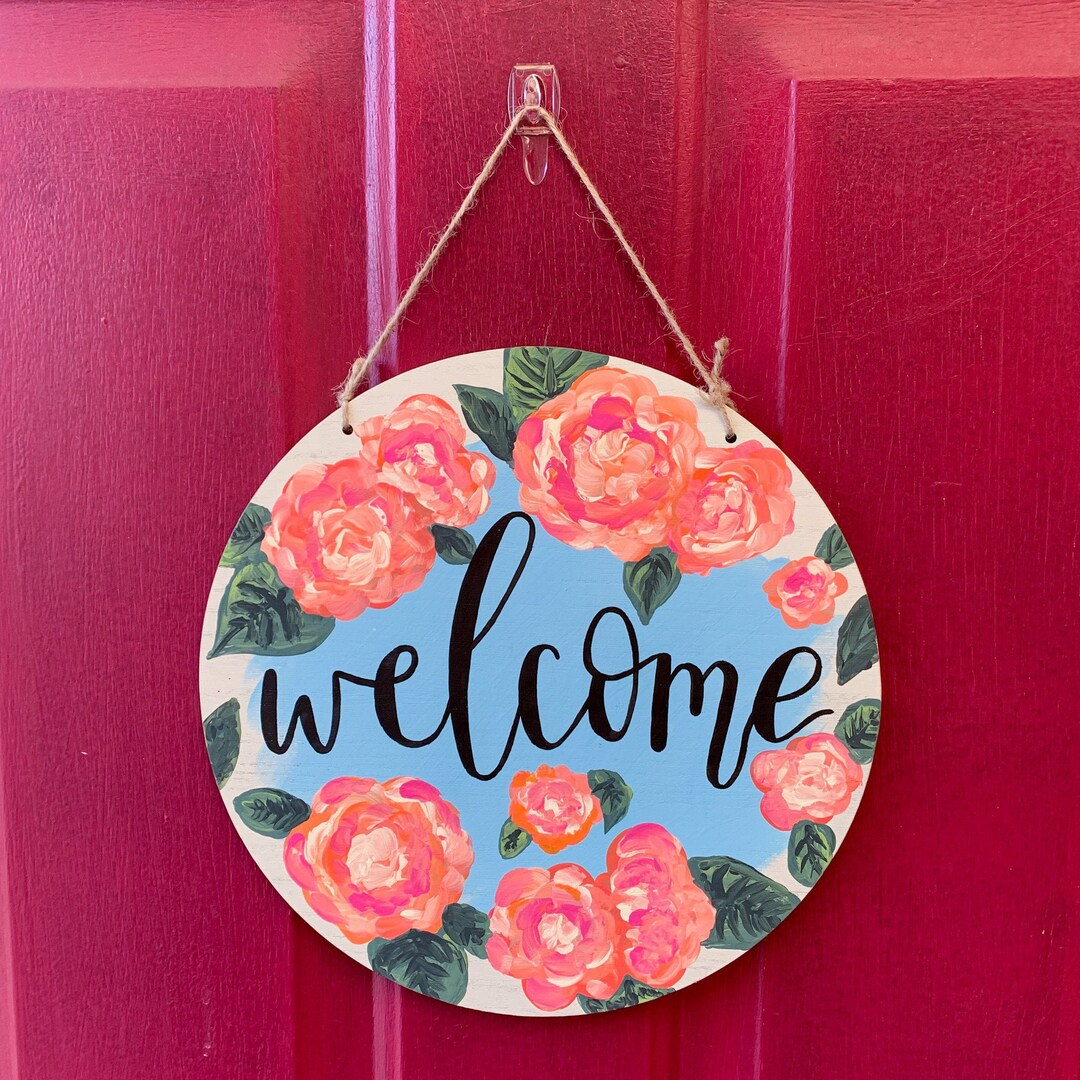 Flowers Welcome Sign - Wooden Welcome Sign - Flowers Welcome Sign ...