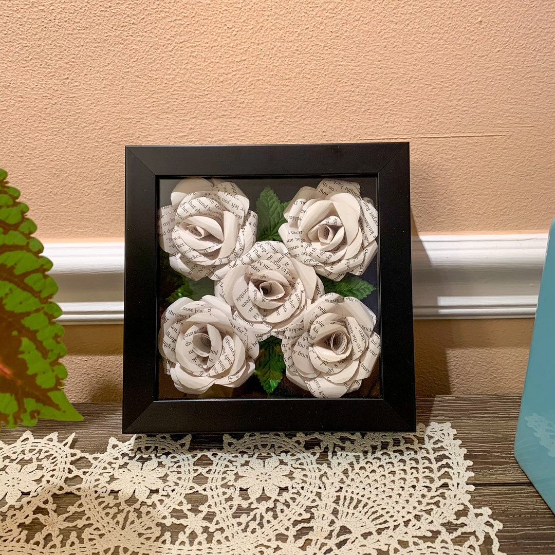 Paper Rose Shadowbox - Book Paper Roses - Paper Roses Wall Art ...