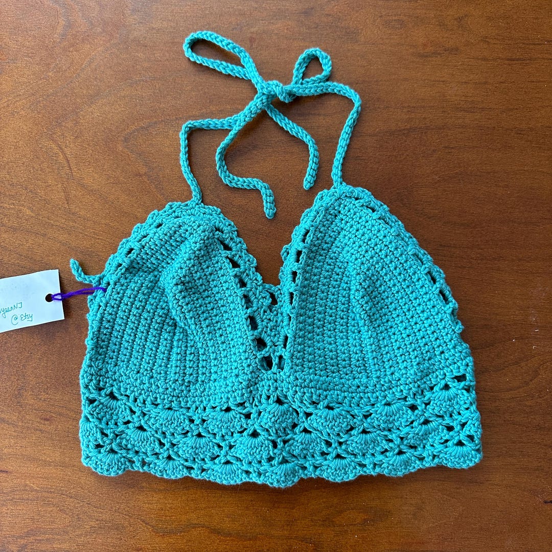 Teal Bralette B Cup Adjustable Band Size - Crochet Bralette Top - Tank ...