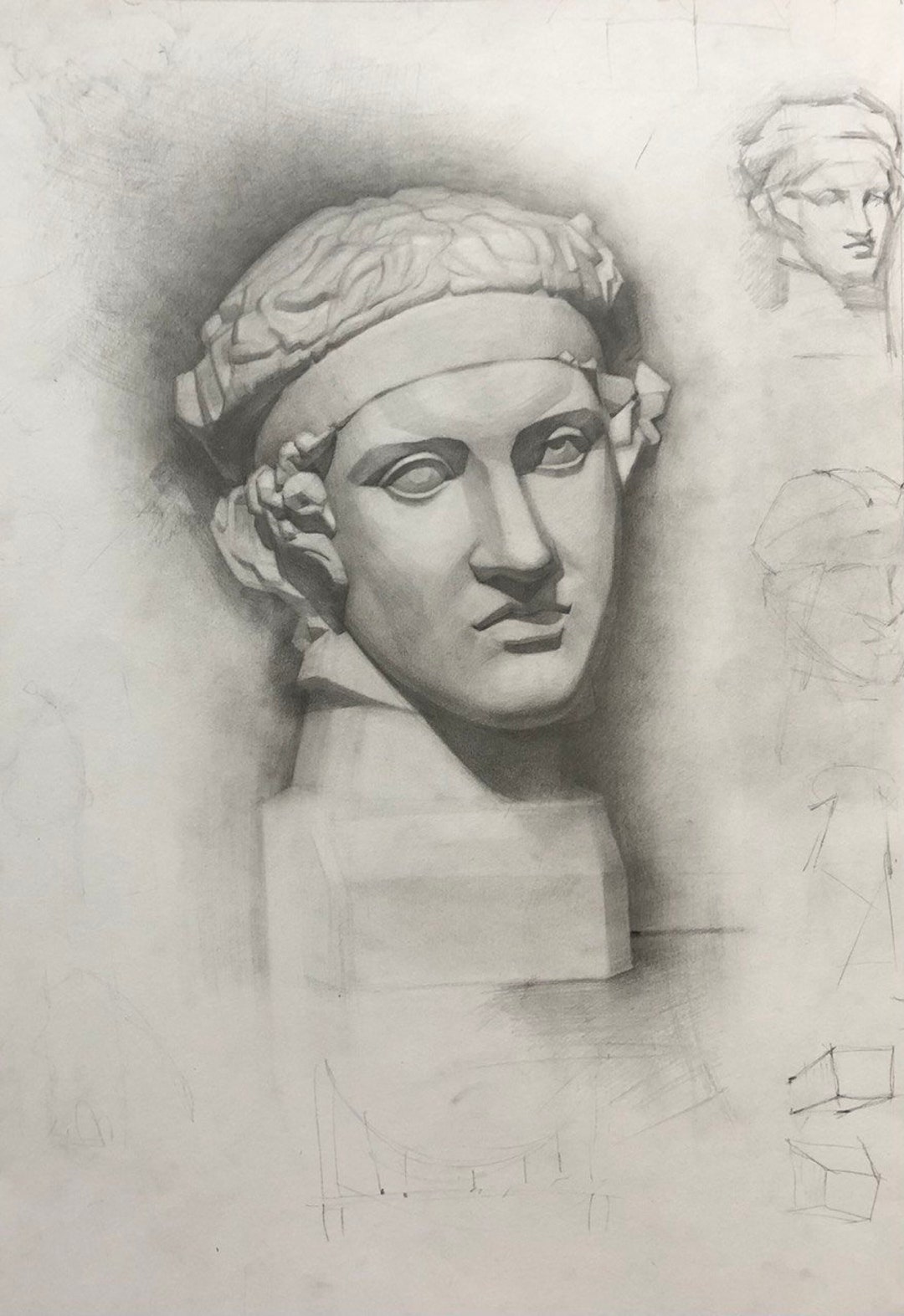 Plaster Head Drawing Original Artwork Academic Drawing Pencil Portrait Graphic Art Classic Home ...