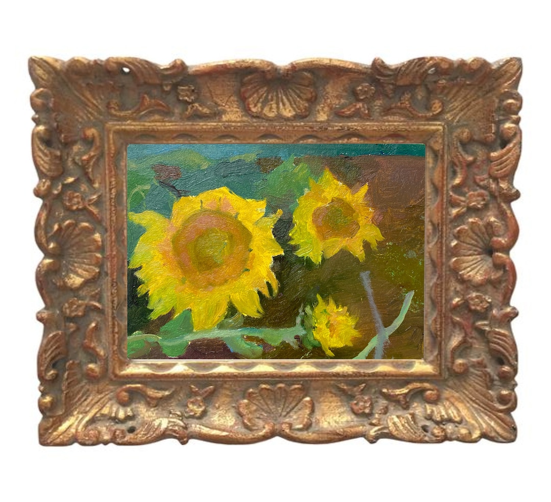 Sunflower Oil Painting Yellow Flowers Artwork Small Floral Wall Art ...