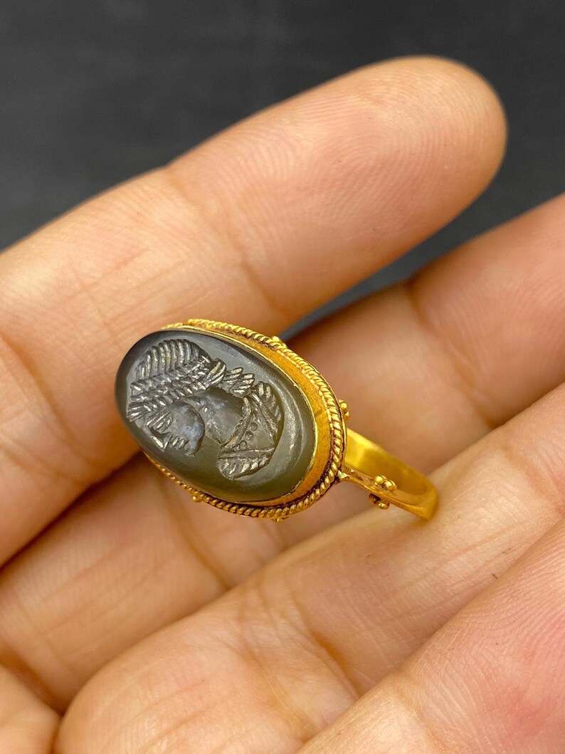 A Very Old Ancient Greek-emperor Gray Agate 20k Solid Gold - Etsy