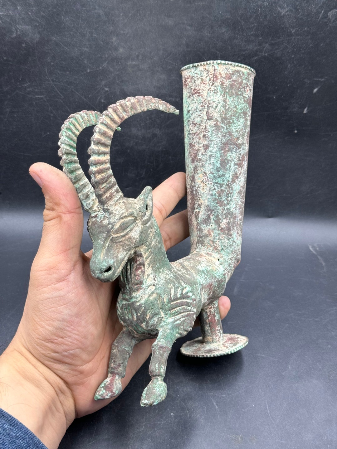 Ancient Roman Bronze Rhyton Vessel: Unique Pattern - Etsy