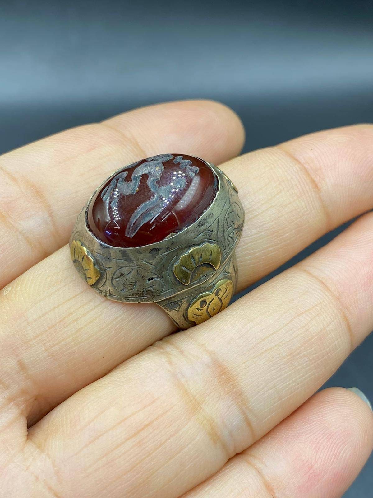 Beautifull engraved old dark agate with Sterling silver seal | Etsy