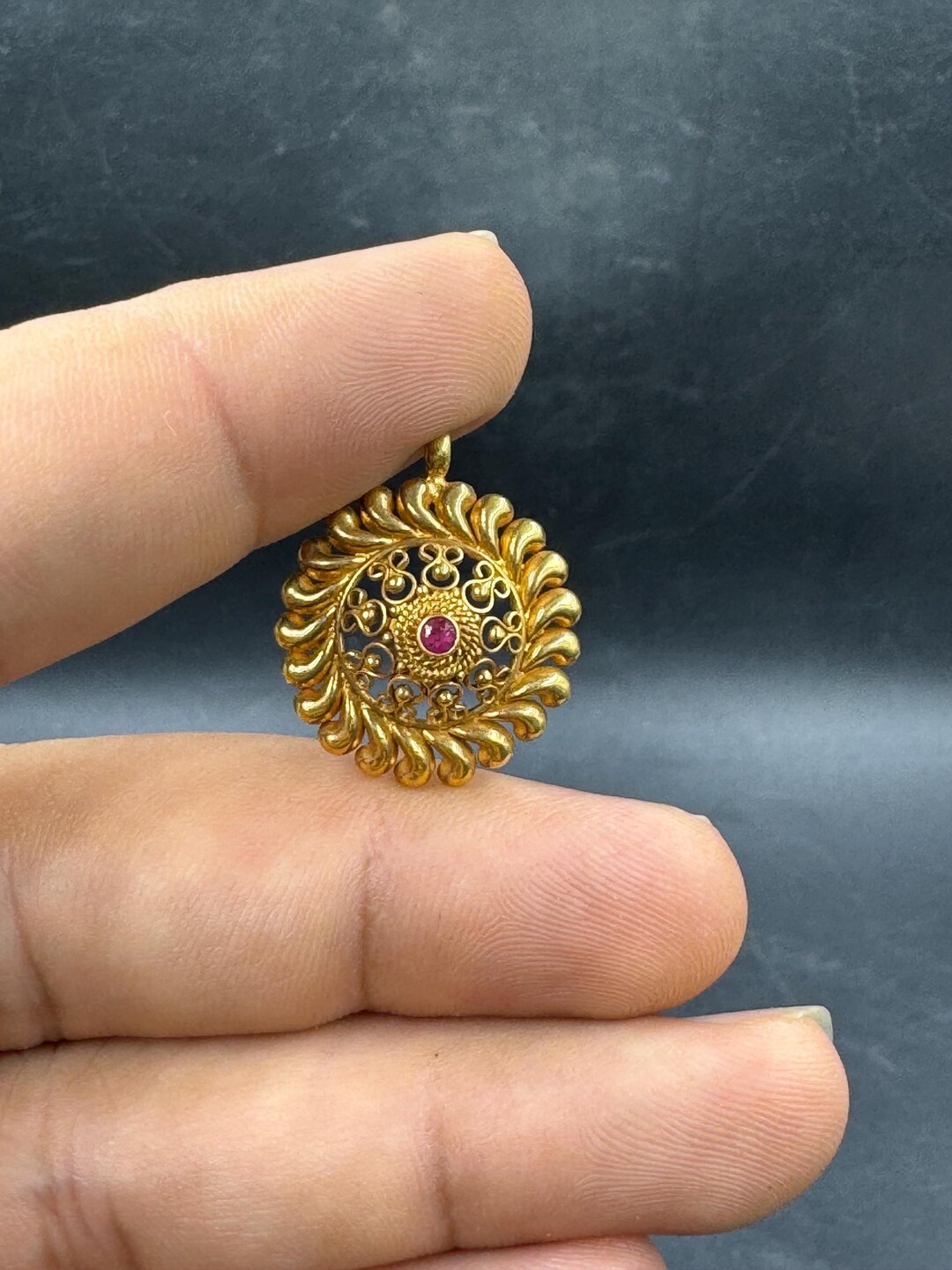 Old Ancient Antique Pyu Period 20k Solid Gold Filigree Pendant With ...