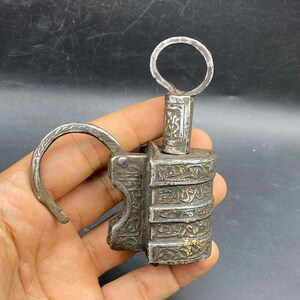 Old Antique Collectible Lock With Islamic Silver Inscription Engraved ...