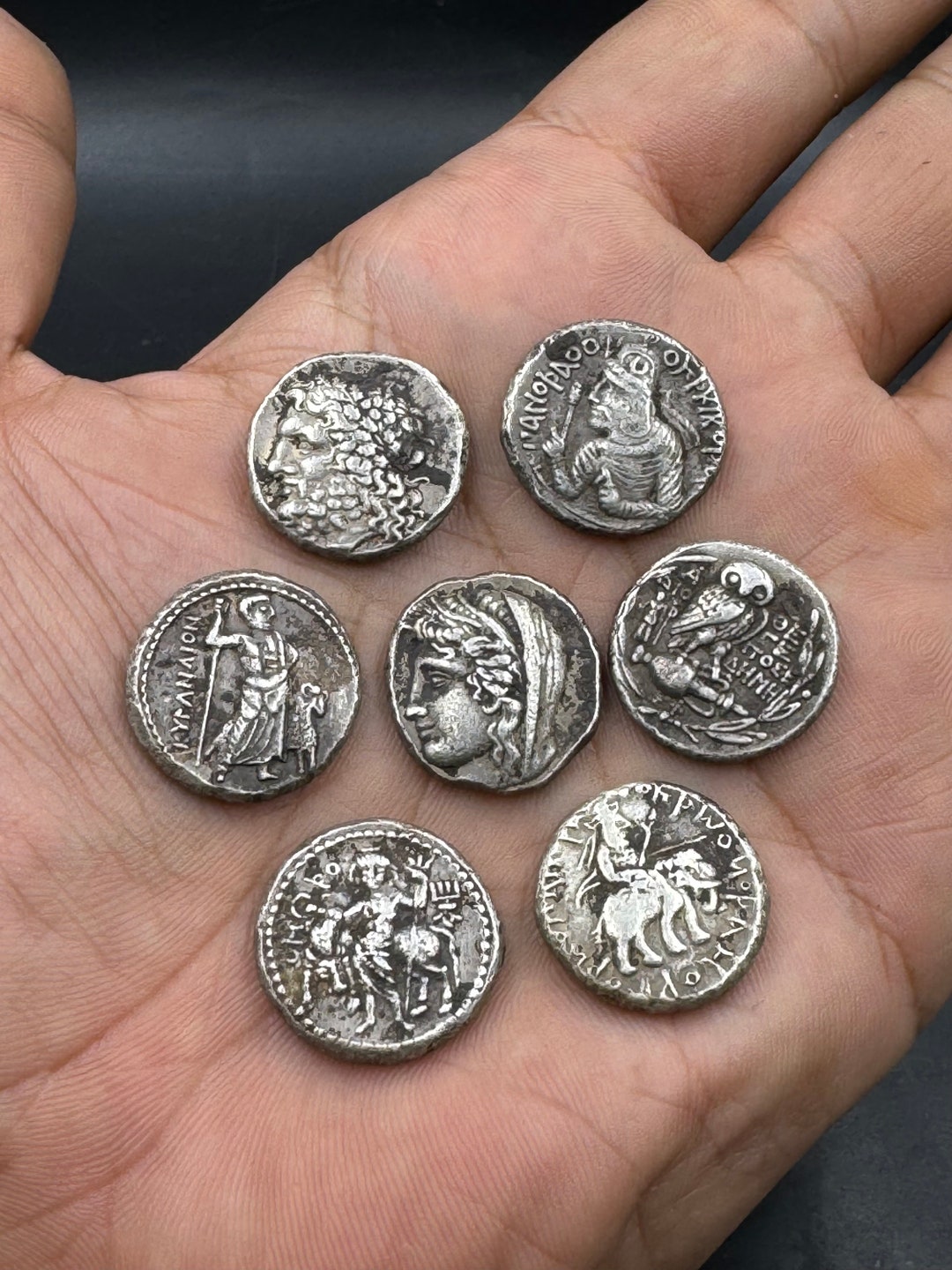 Old Ancient Genuine Solid Silver Greek Roman Coins Collectible 7 Piece ...