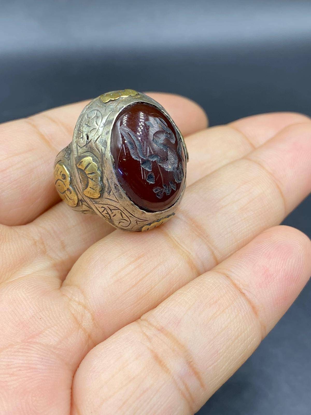 Beautifull engraved old dark agate with Sterling silver seal | Etsy