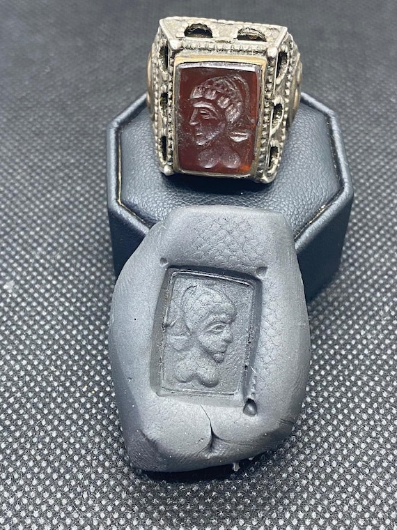 Rare !!! Ancient Roman emperor carnelian signet silve… - Gem